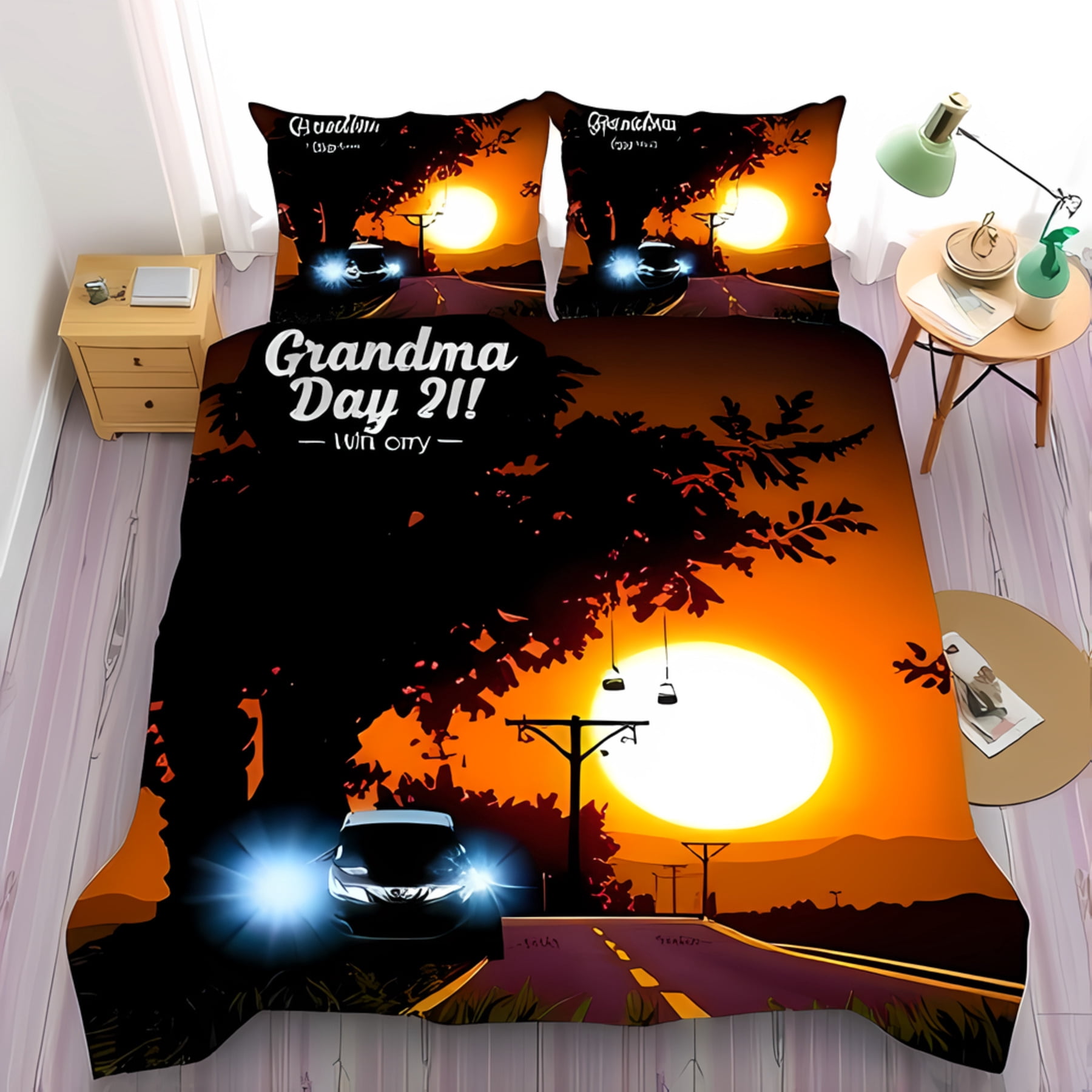 Vibrant Sunset 3-Piece Duvet Cover Set - Scenic Bedding with Road and ...