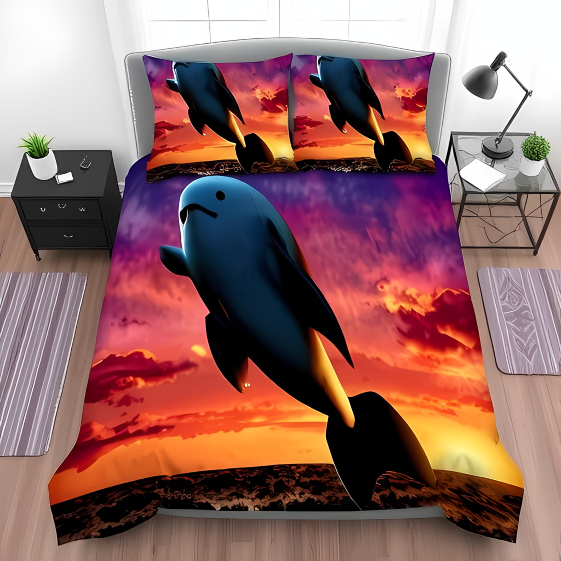 Vibrant Sunset Bedding Set Fiery Orange & Purple Design with ...