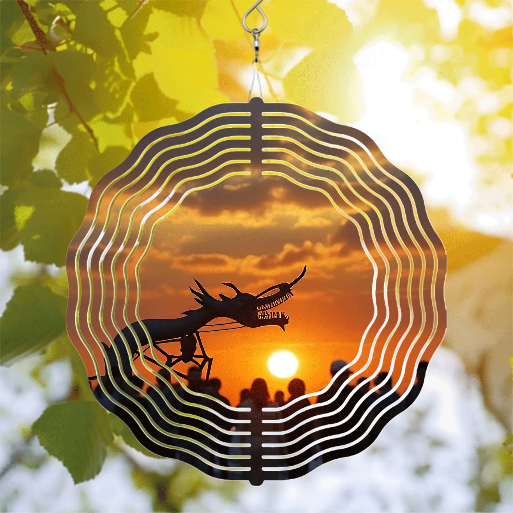 Vibrant Sunset Dragon Metal Wind Spinner & Chime - Stunning Circular ...