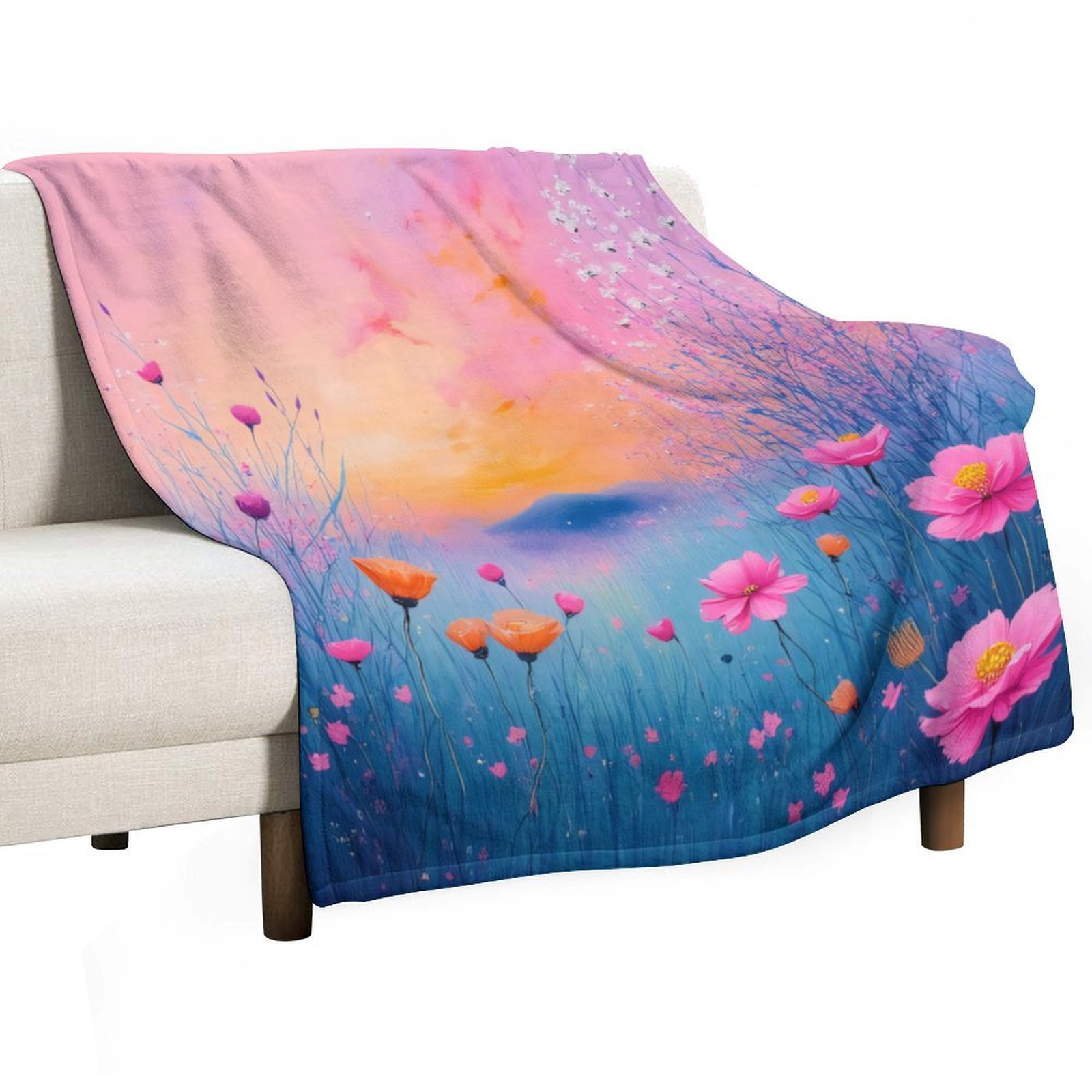 Vibrant Sunset Floral Landscape Blankets Bedroom Living Room Sofa Throw ...