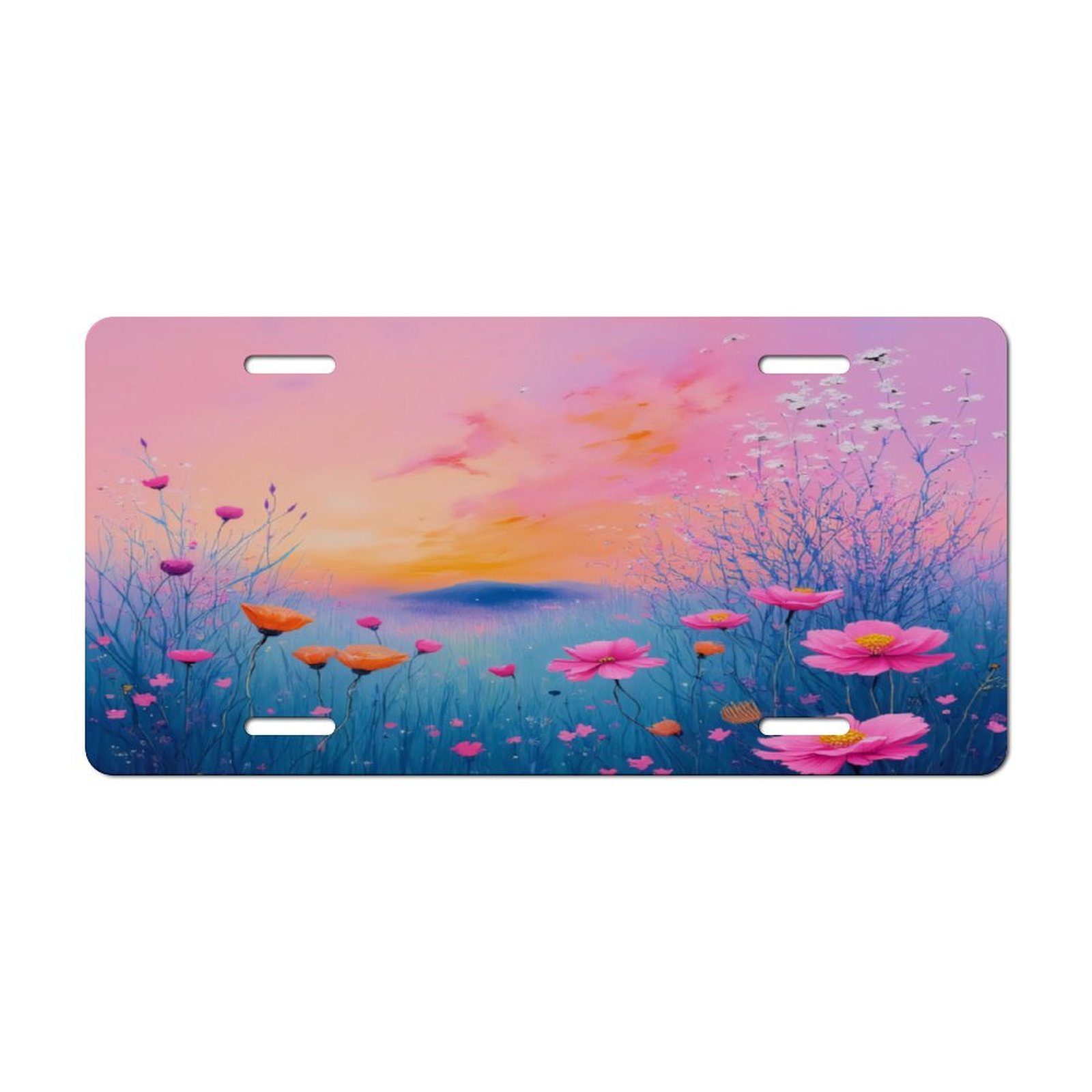 Vibrant Sunset Floral Landscape License Plate Lightweight Aluminum ...
