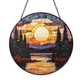 Vibrant Sunset Forest Lake Stained Glass Style Suncatcher Window ...