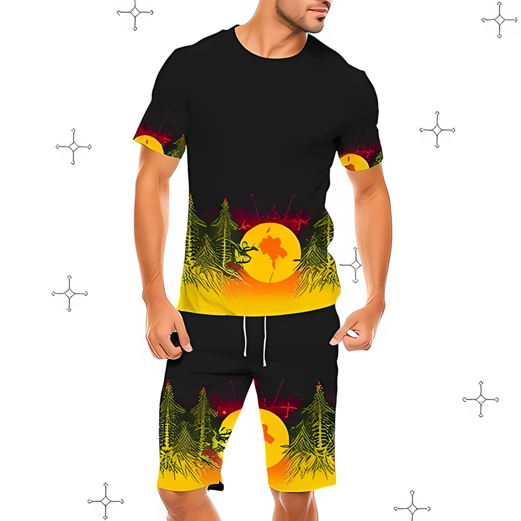 Vibrant Sunset Graphic T-Shirt and Shorts Set for Men - Casual Summer ...