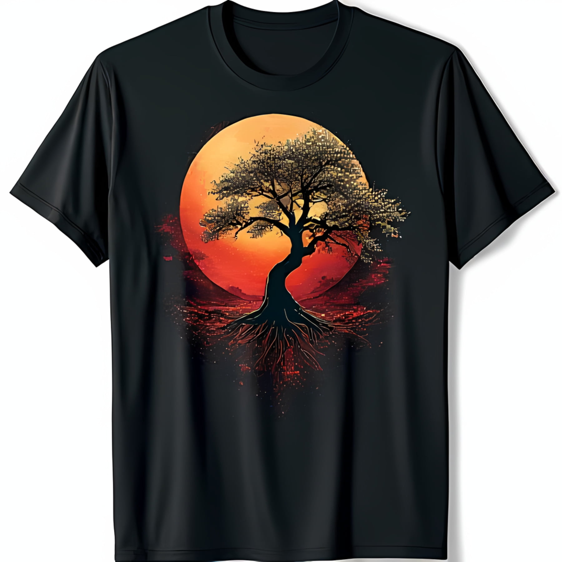 Vibrant Sunset Tree Black T-Shirt Peaceful Nature Design - Walmart.com