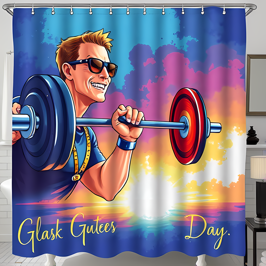 Vibrant Sunset Weightlifter Shower Curtain - Bold Graphic Design ...