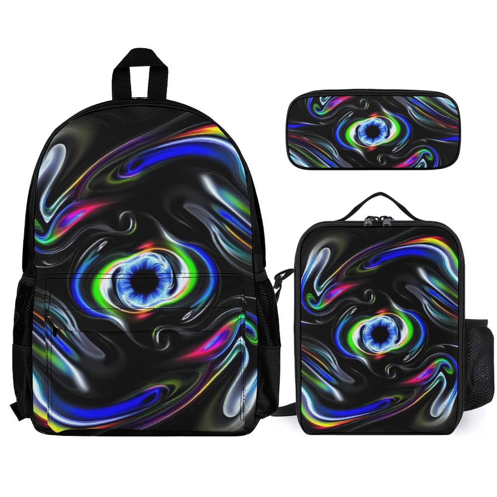 Vibrant Swirls And Blue Eye 3PCS Backpack Backpack with Lunch Box ...