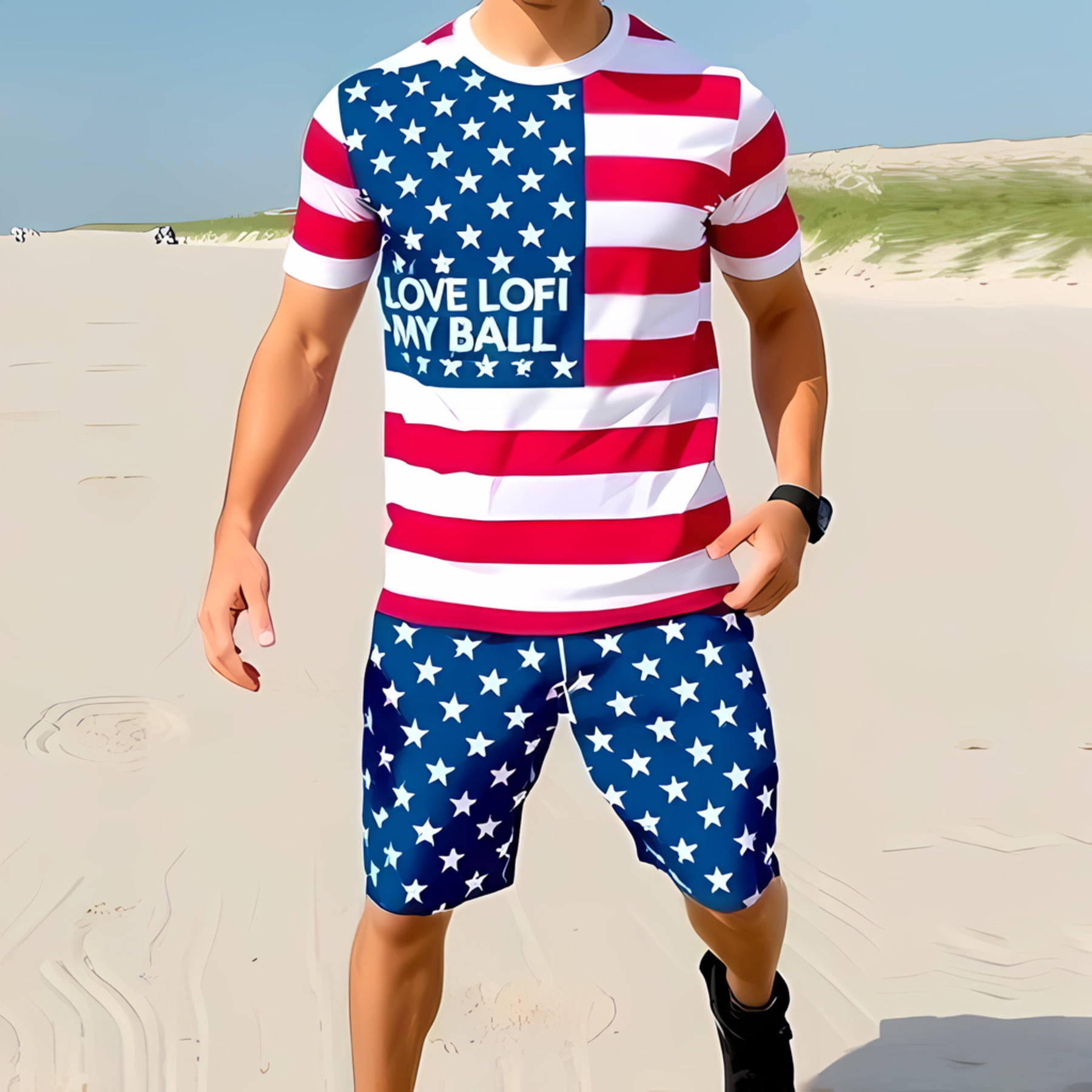 Vibrant T-Shirt & Shorts Set - Bold Graphic " Love Lofi My Ball ...