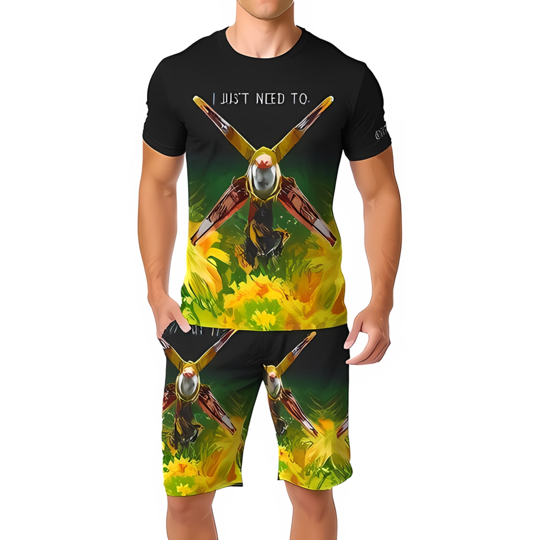 Vibrant T-Shirt and Shorts Set with Plane Design Bursting Through ...