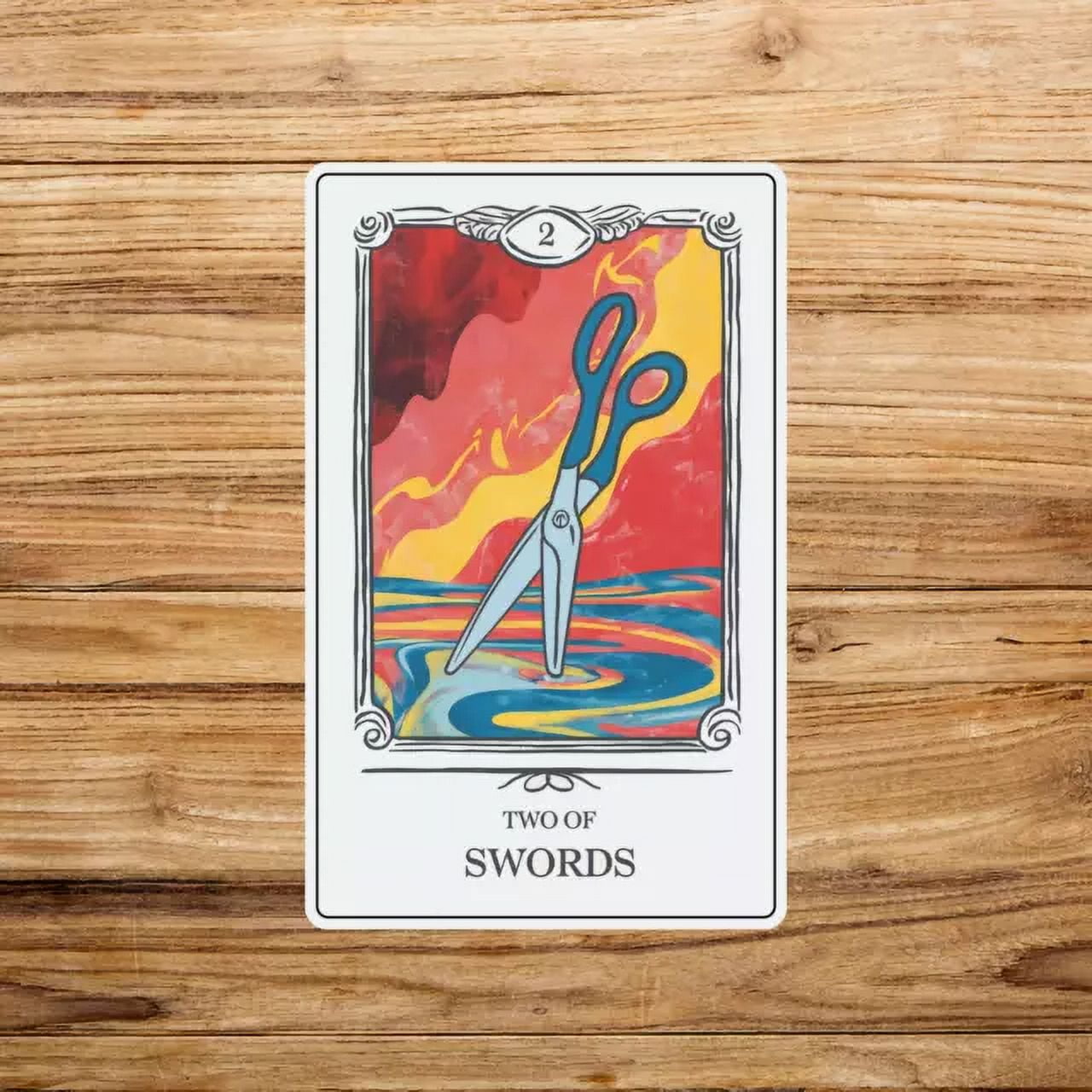 Vibrant Tarot Card Sticker - Two Of Swords - Surreal Scissors ...