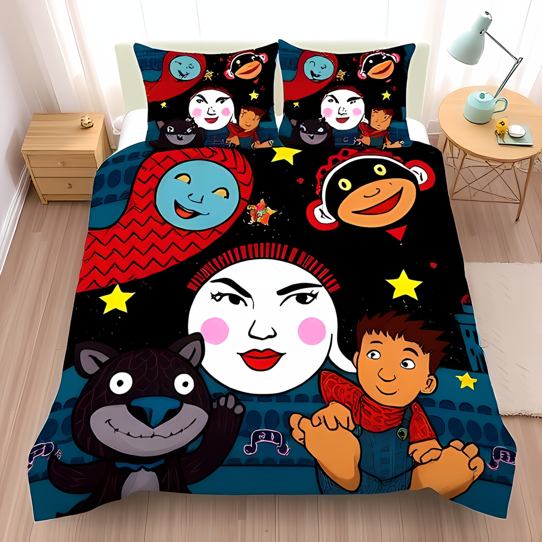 Vibrant Teal 3-Piece Duvet Cover & Pillowcase Set - Whimsical Moon ...