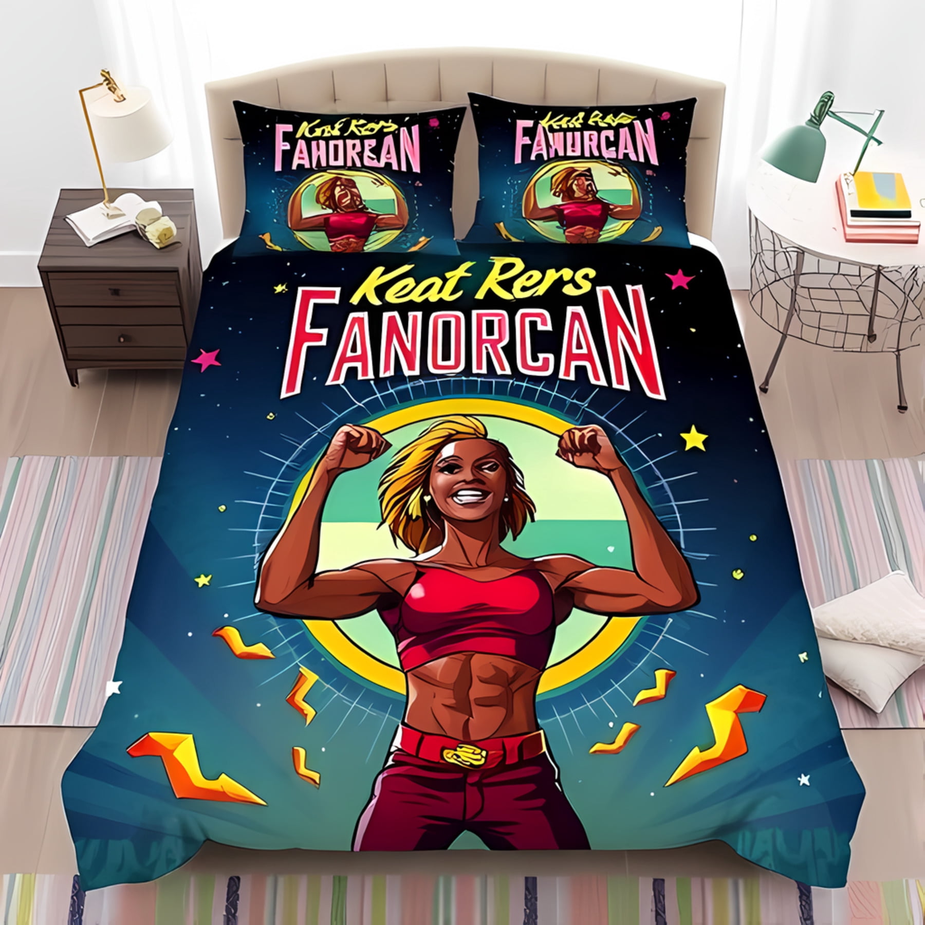 Vibrant Teal 3-Piece Duvet Cover Set with Illustration of Keat Rers ...