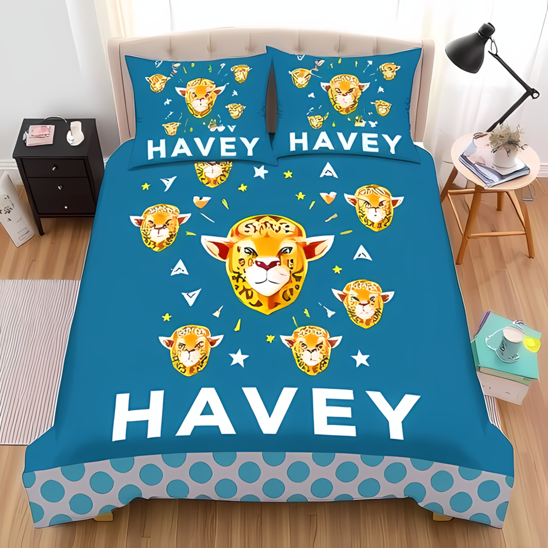 Vibrant Teal Blue 3-Piece Duvet Cover Set with Playful Design & Bold ...