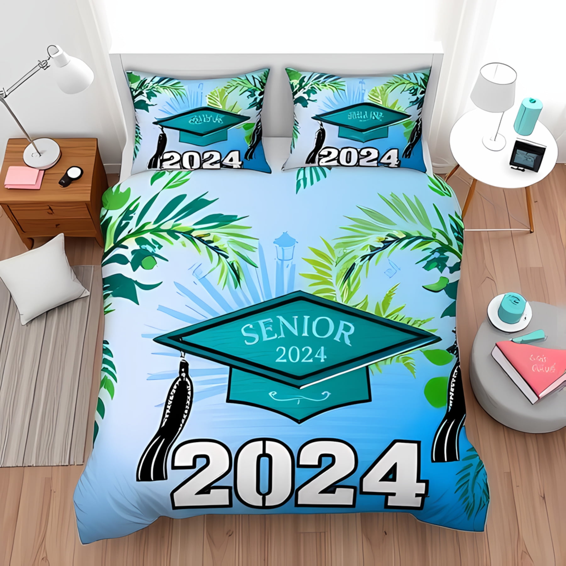 Vibrant Teal & Light Blue 3-Piece Duvet Cover Set - 2024 Graduation ...