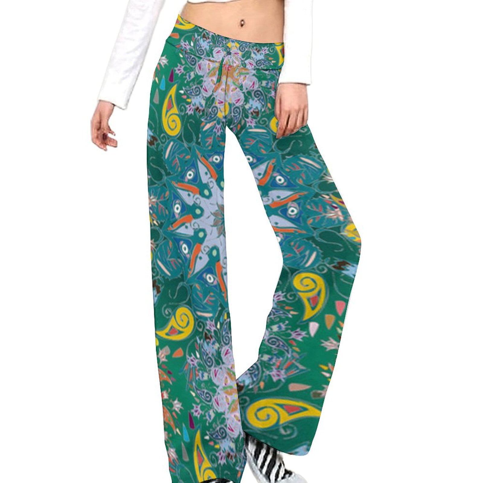 Vibrant Teal Mandala Floral Design Summer Outfits Flowy Palazzo Pants ...