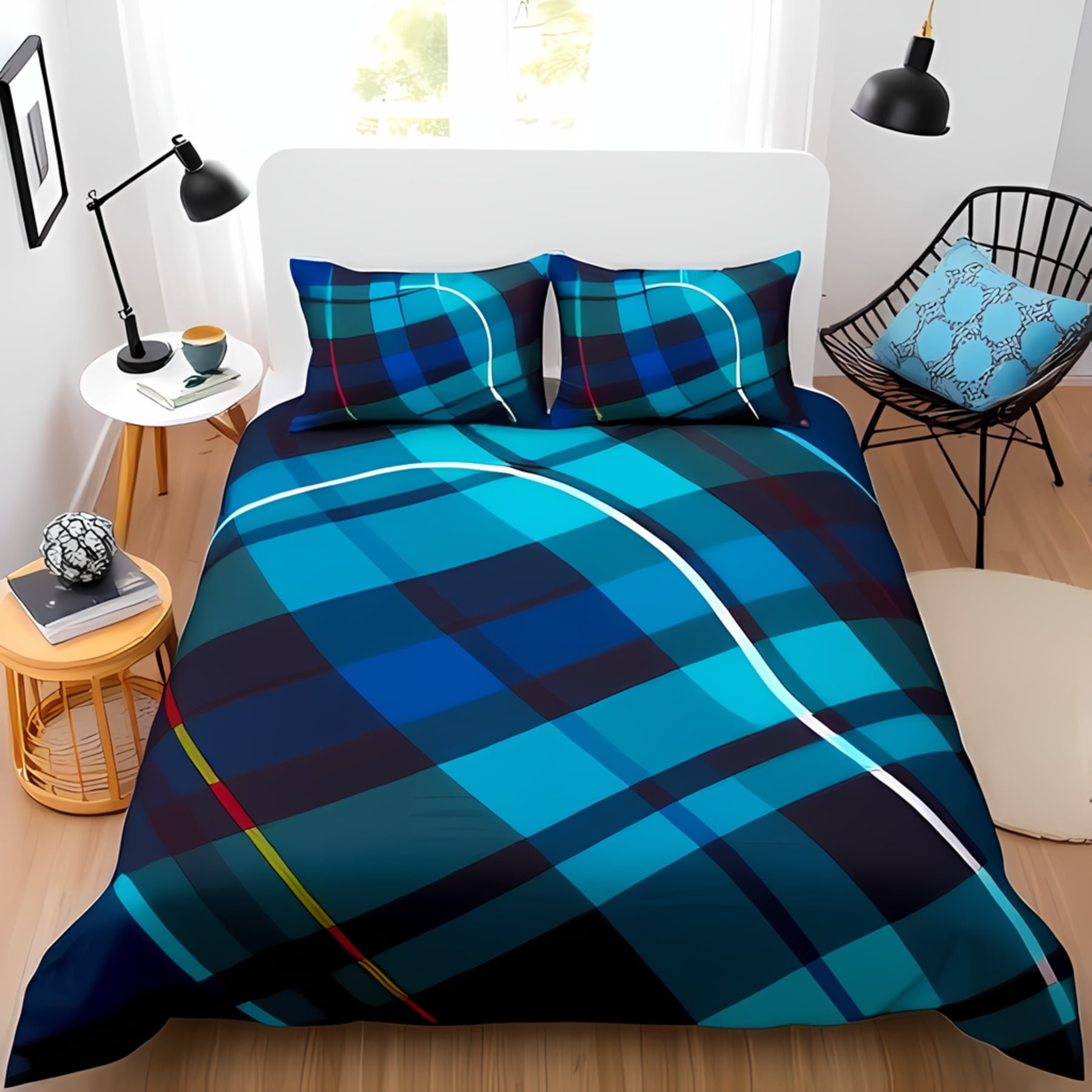 Vibrant Teal & Navy Blue 3-Piece Duvet Cover Set with Modern Design ...