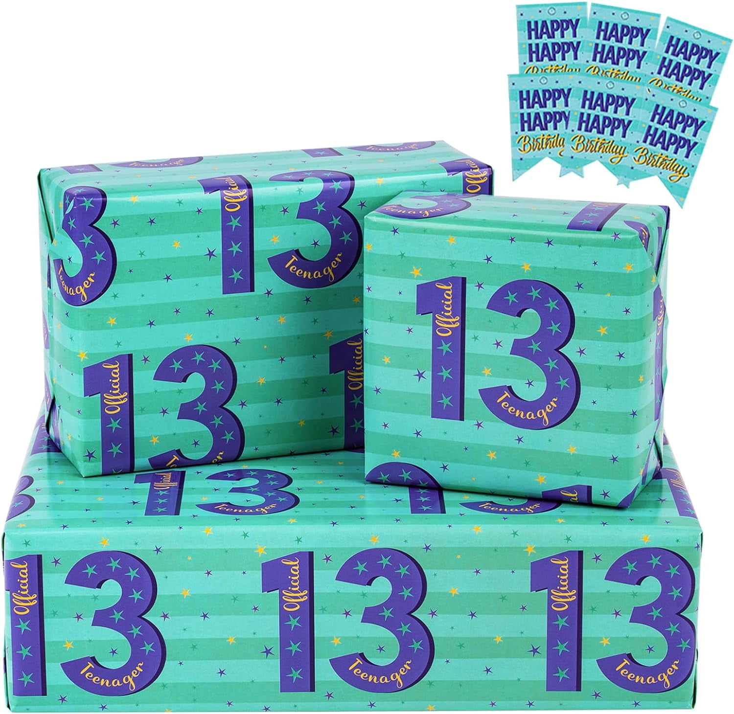 Vibrant Teenager Boys' Birthday Wrapping Paper Sheets with Gift Tags ...