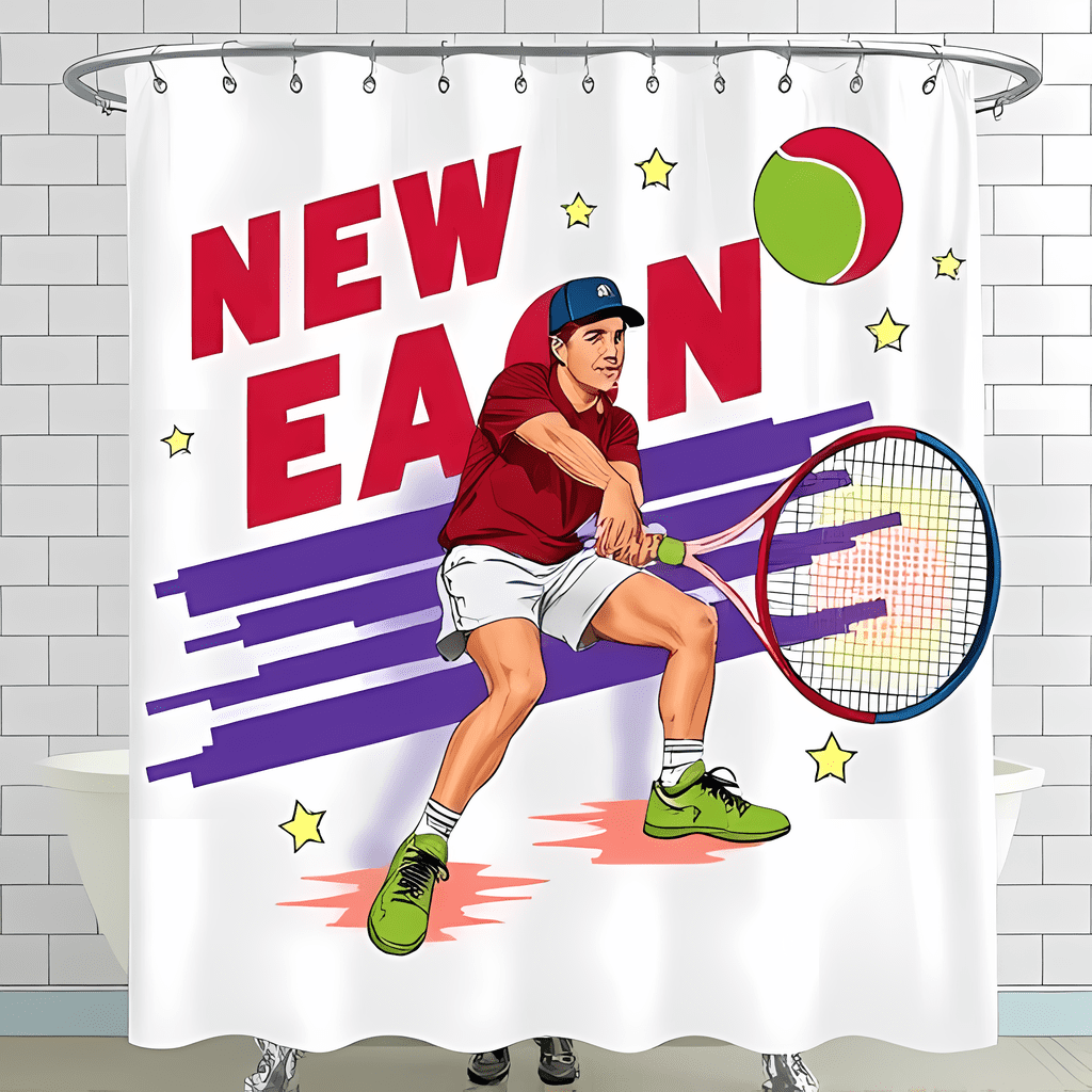 Vibrant Tennis Player Shower Curtain - Retro 90s Style with Bold Colors ...