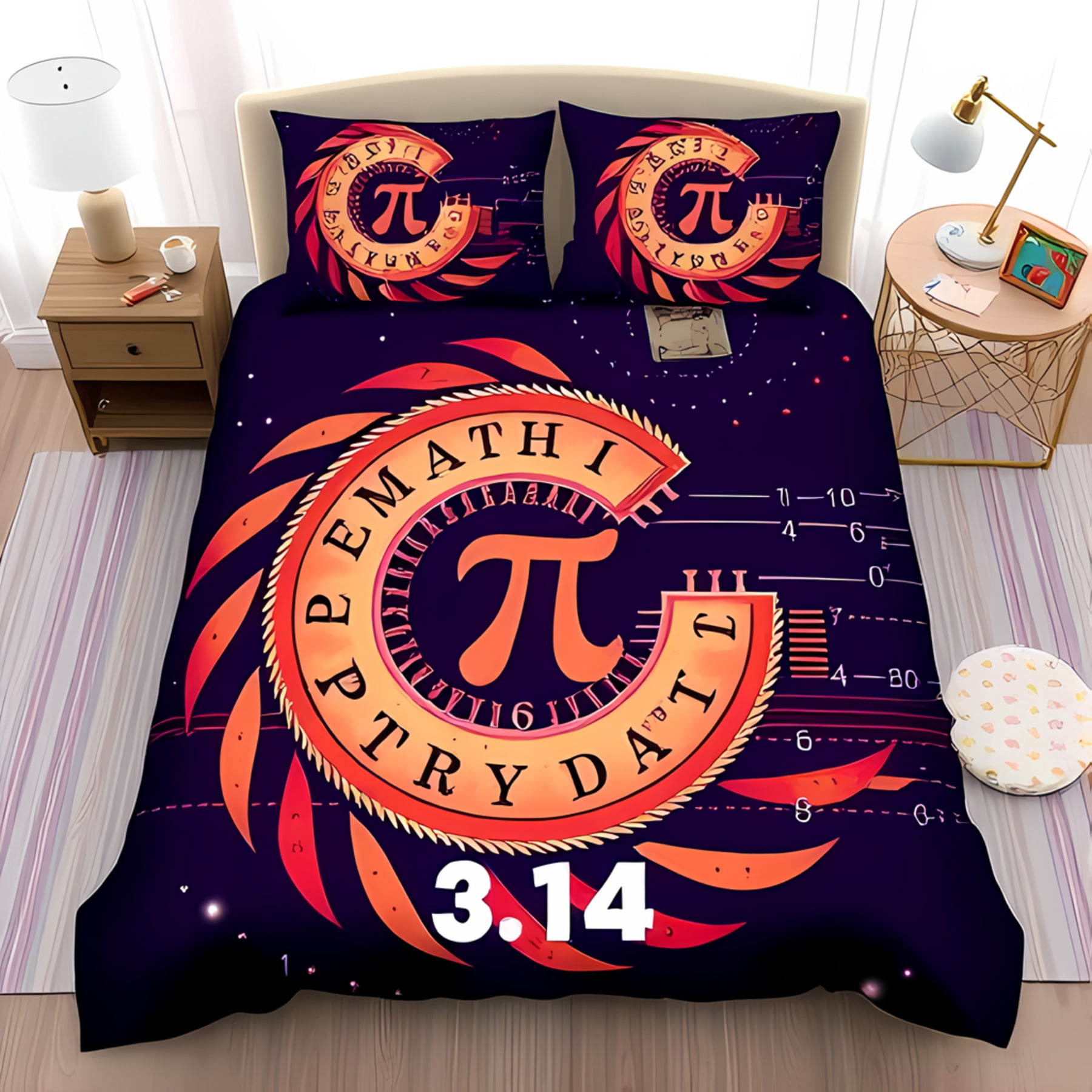 Vibrant Themed 3-Piece Duvet Cover Set with Pi Symbol & Mathematical ...