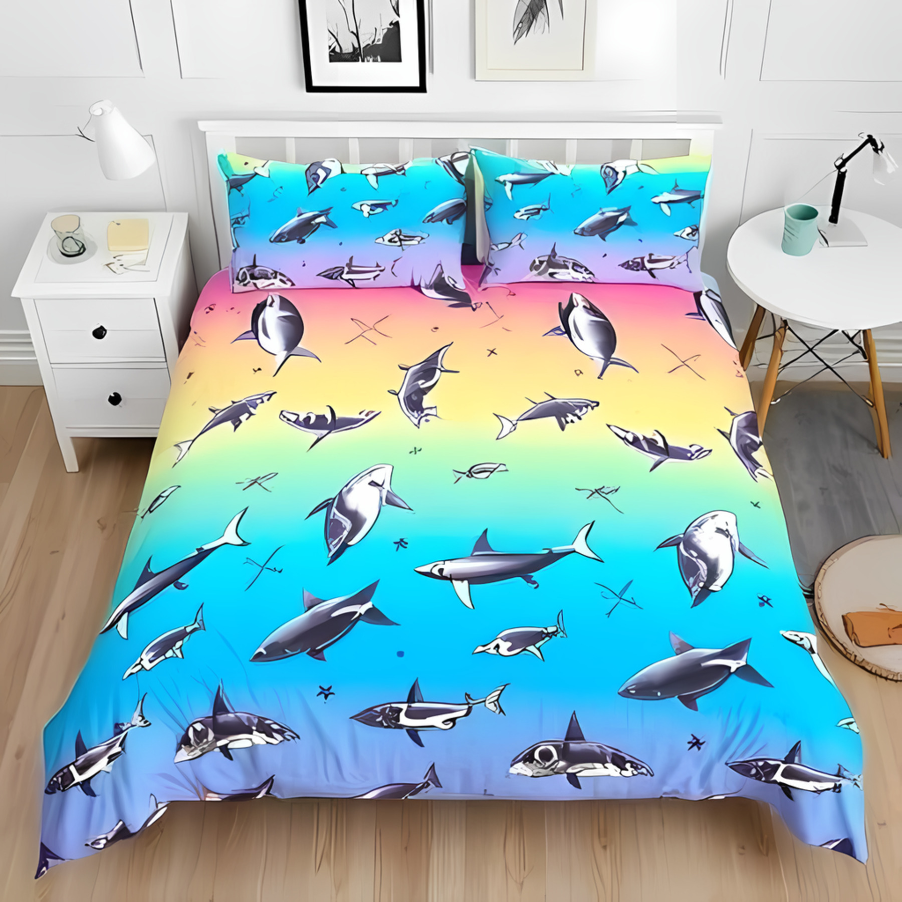 Vibrant Themed Bedding Set with Rainbow Gradient Colorful Bedspread ...