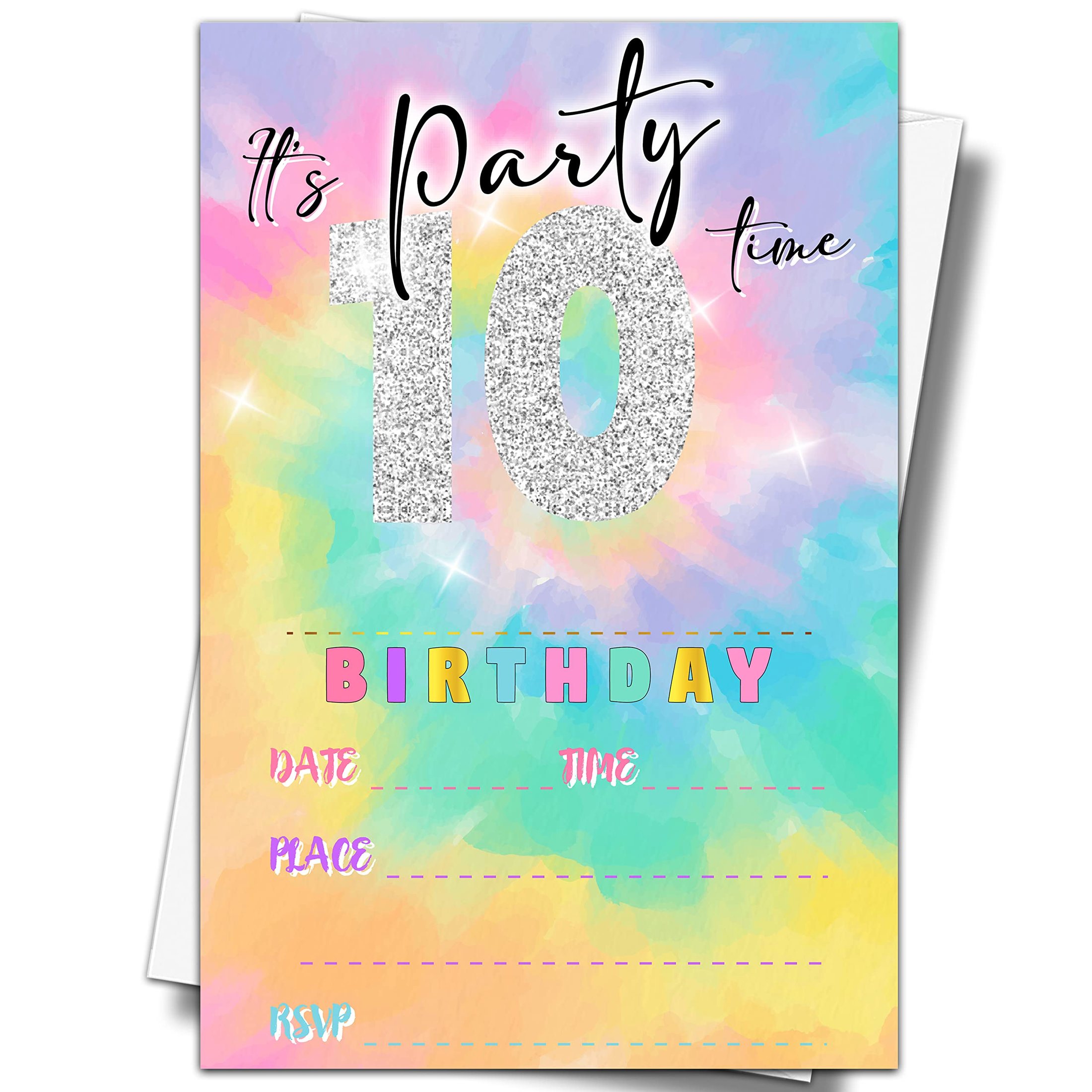 Vibrant Tie Dye 10th Birthday Invitations - Set of 20 Colorful Invite ...
