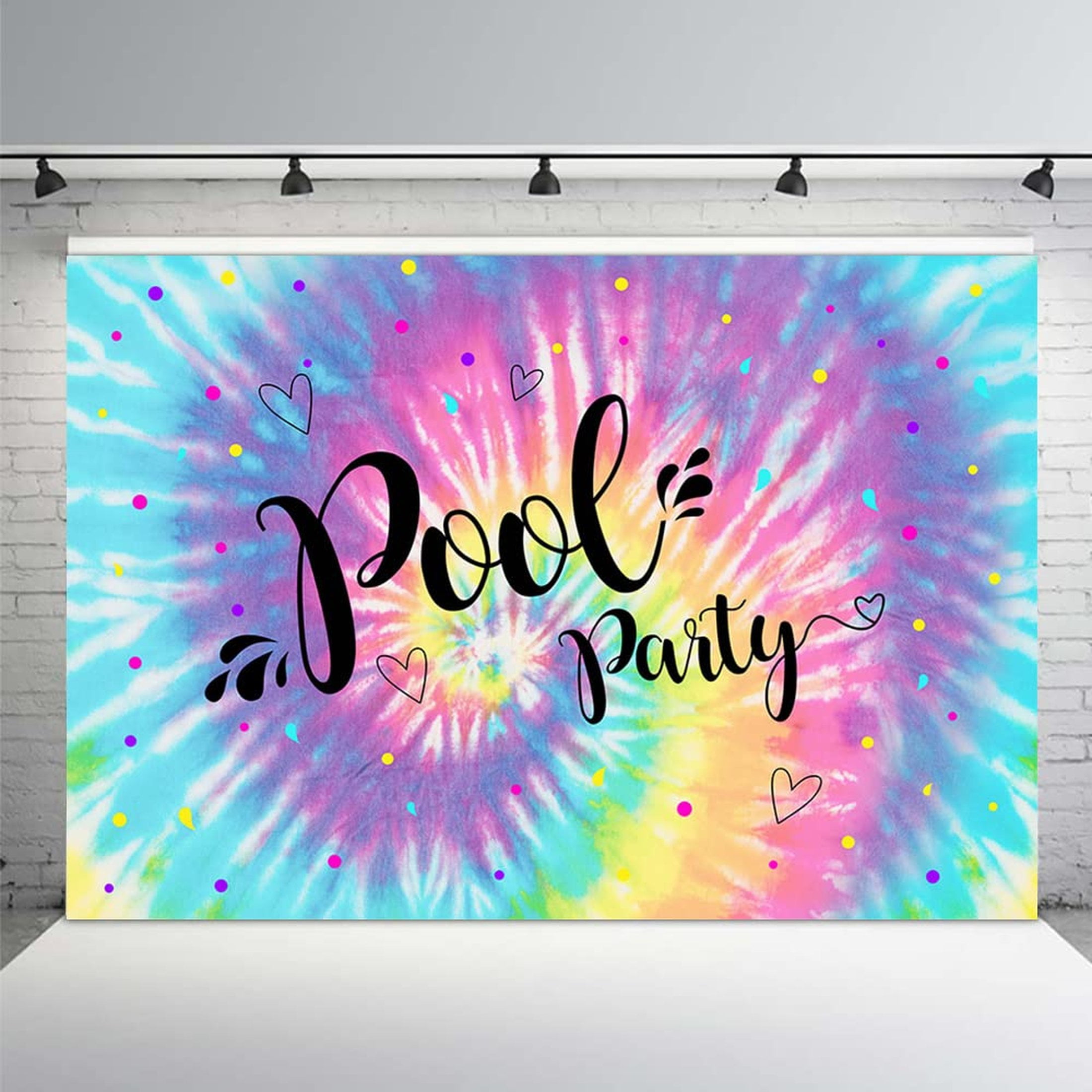 Vibrant Tie Dye Pool Party Backdrop for Girls - Colorful Rainbow ...