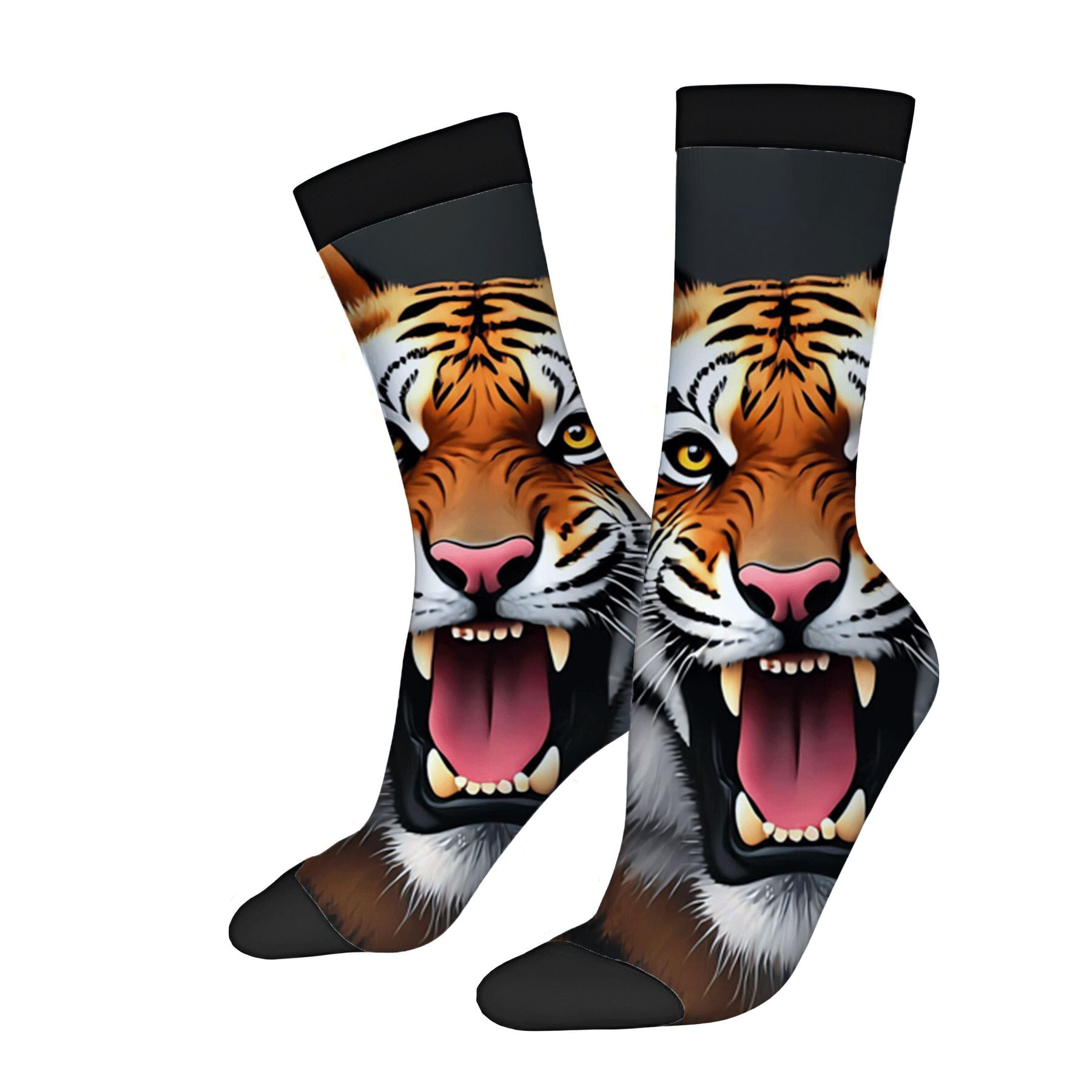 Vibrant Tiger Face Socks - 2 Pairs of Unisex Trendy Mixed Color Socks ...