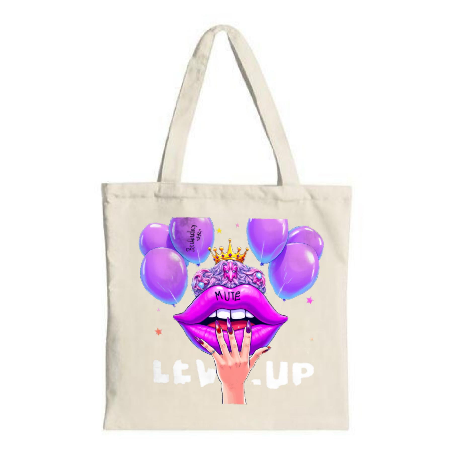 Vibrant Tote Bag with Purple Lips & Crown Design ' KUTE ' Label ...