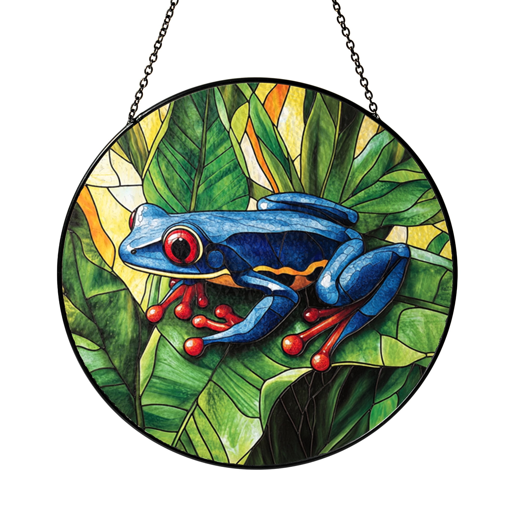 Vibrant Tree Frog Stained Glass Suncatcher, Window Hanging with Jungle ...