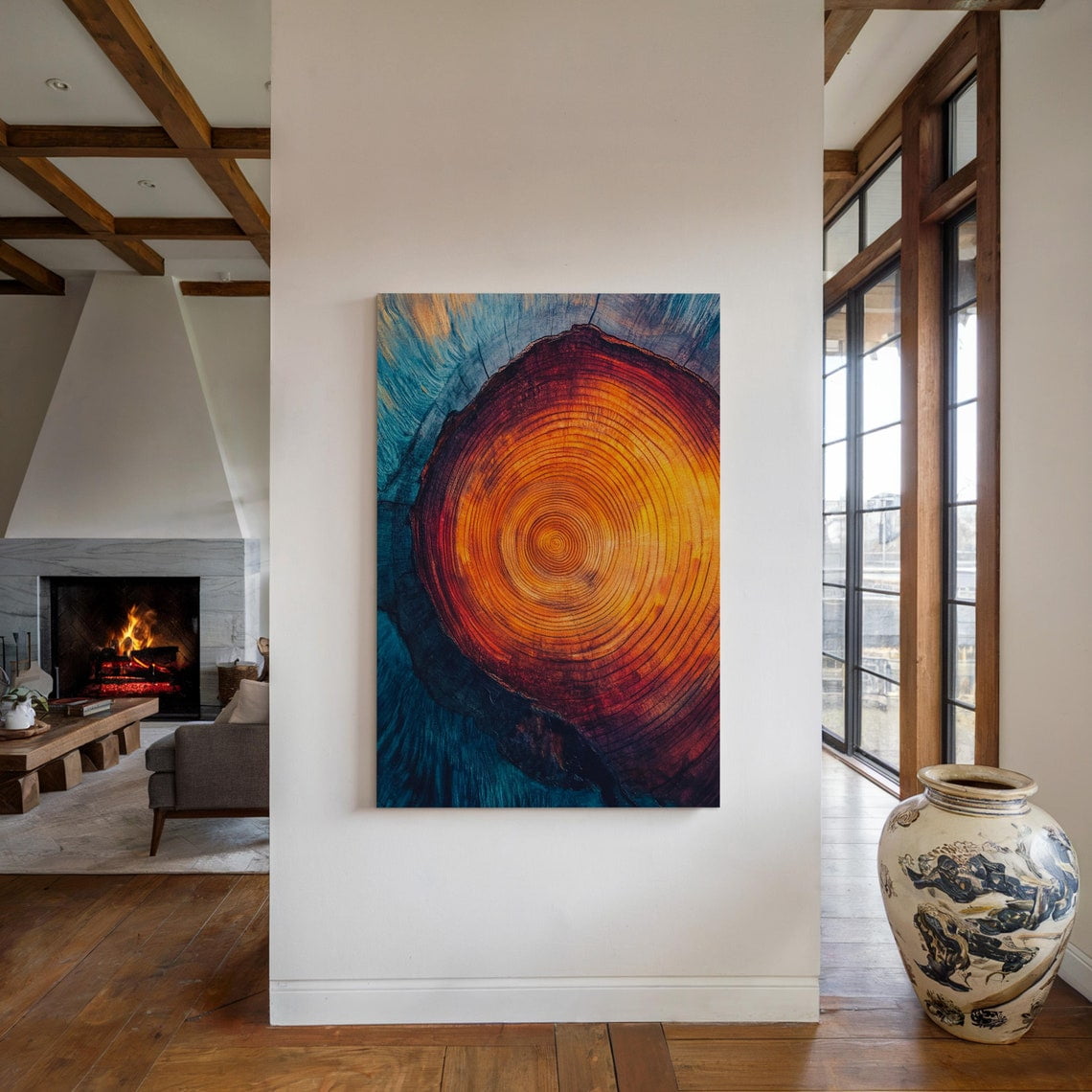 Vibrant Tree Ring - Bold Abstract Wood Grain Print In Fiery Orange And ...