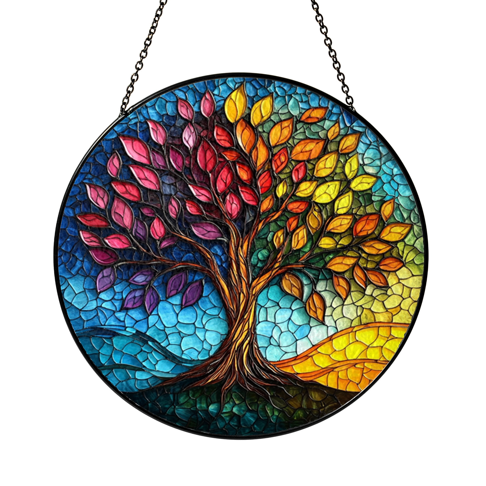 Vibrant Tree of Life Sun Catcher Stained Glass Style Window Hanging ...