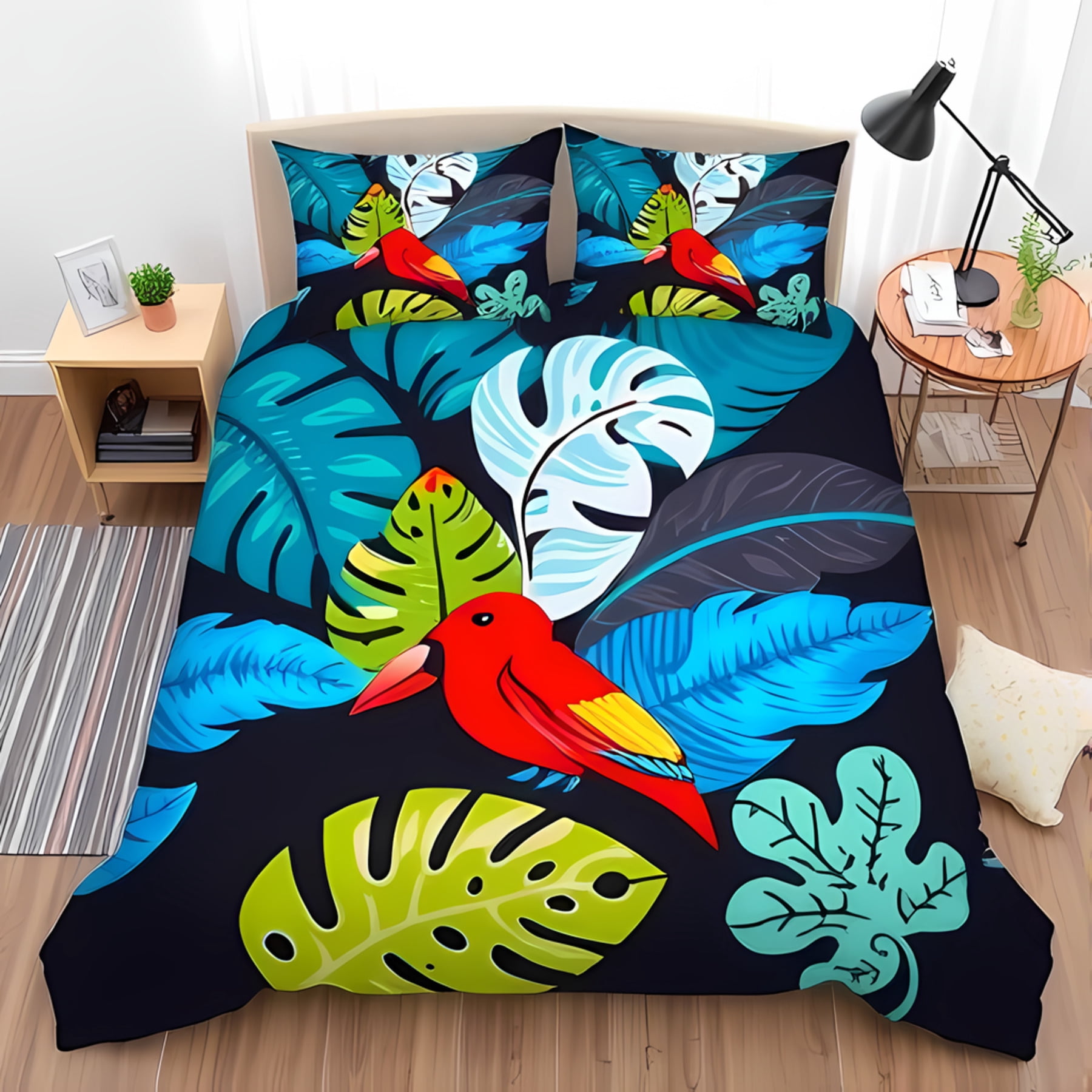 Vibrant Tropical 3-Piece Duvet Cover Set - Exotic Jungle Design with ...