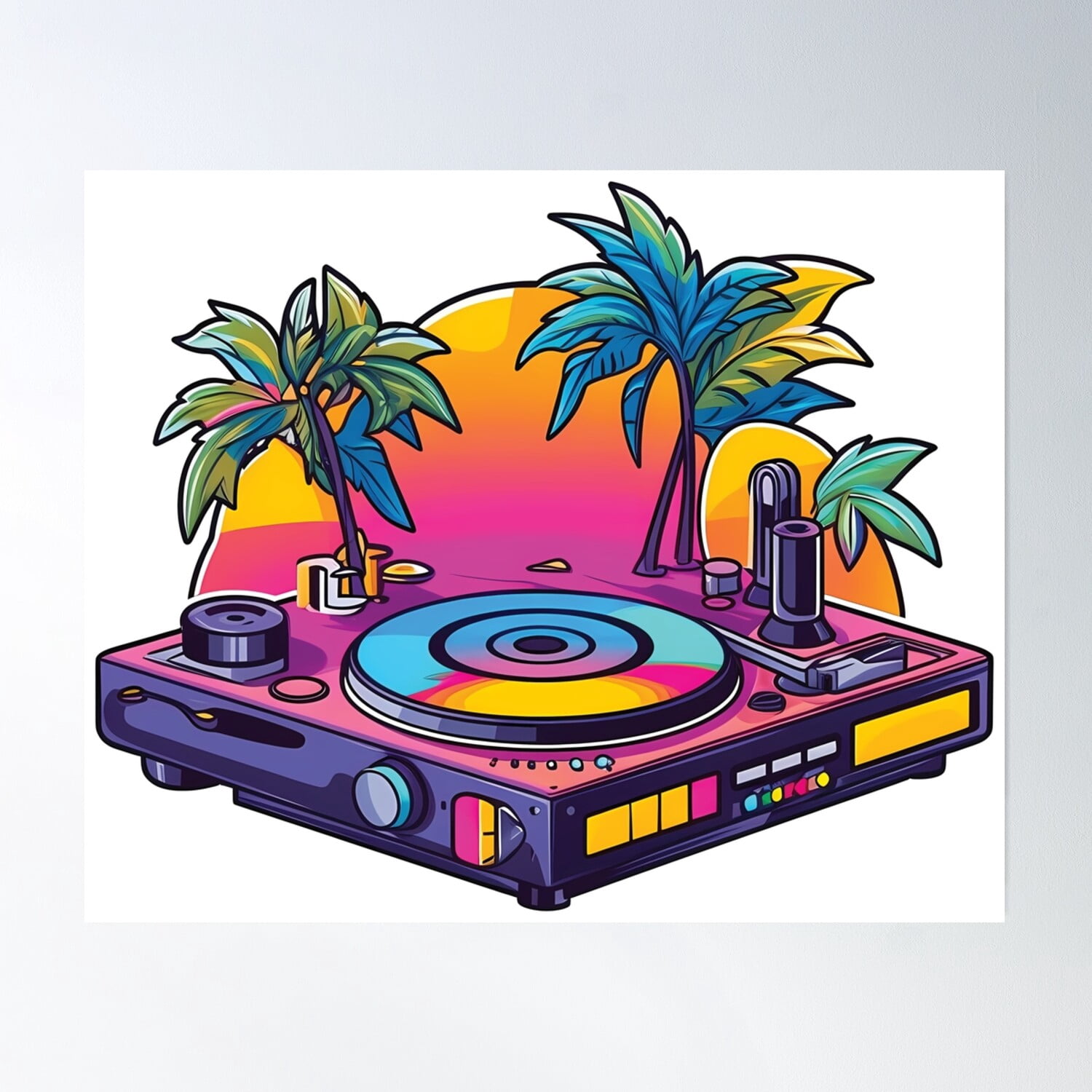 Vibrant Tropical Background With Adorable Kawaii Turntable | Island ...