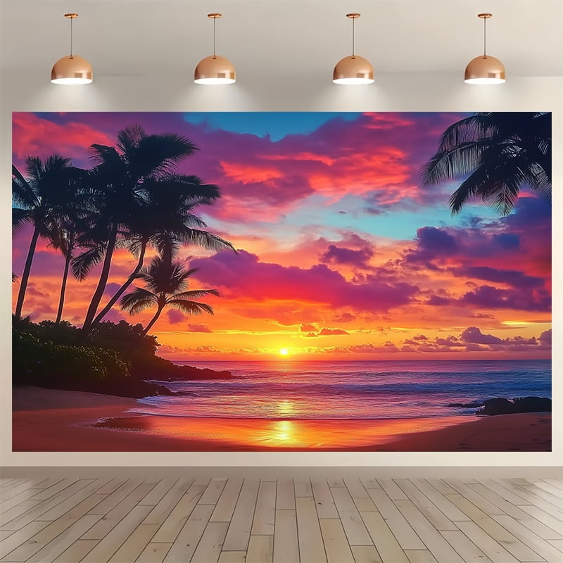Vibrant Tropical Beach Sunset Backdrop - Durable Polyester Photography ...