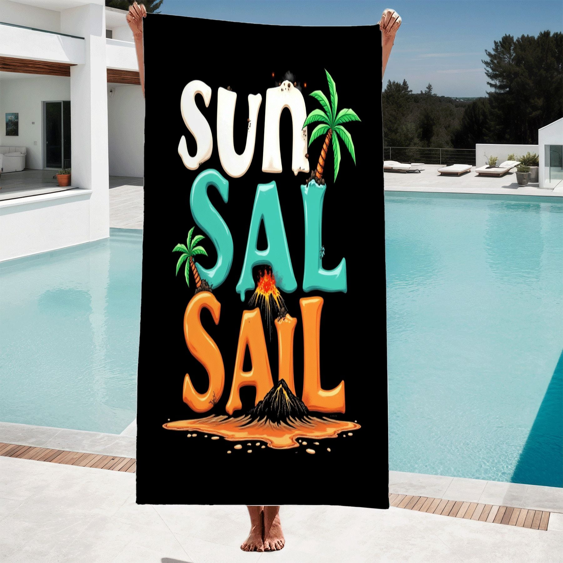 Vibrant Tropical Beach Towel - " SUN SAL " Design with Palm Tree ...