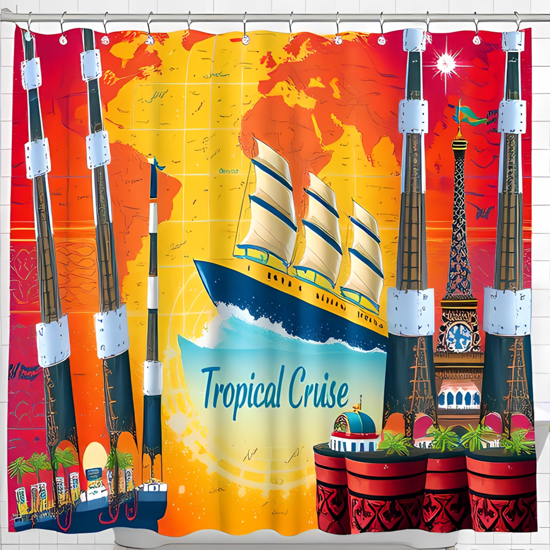 Vibrant Tropical Cruise Shower Curtain with Colorful Cruise Ship ...
