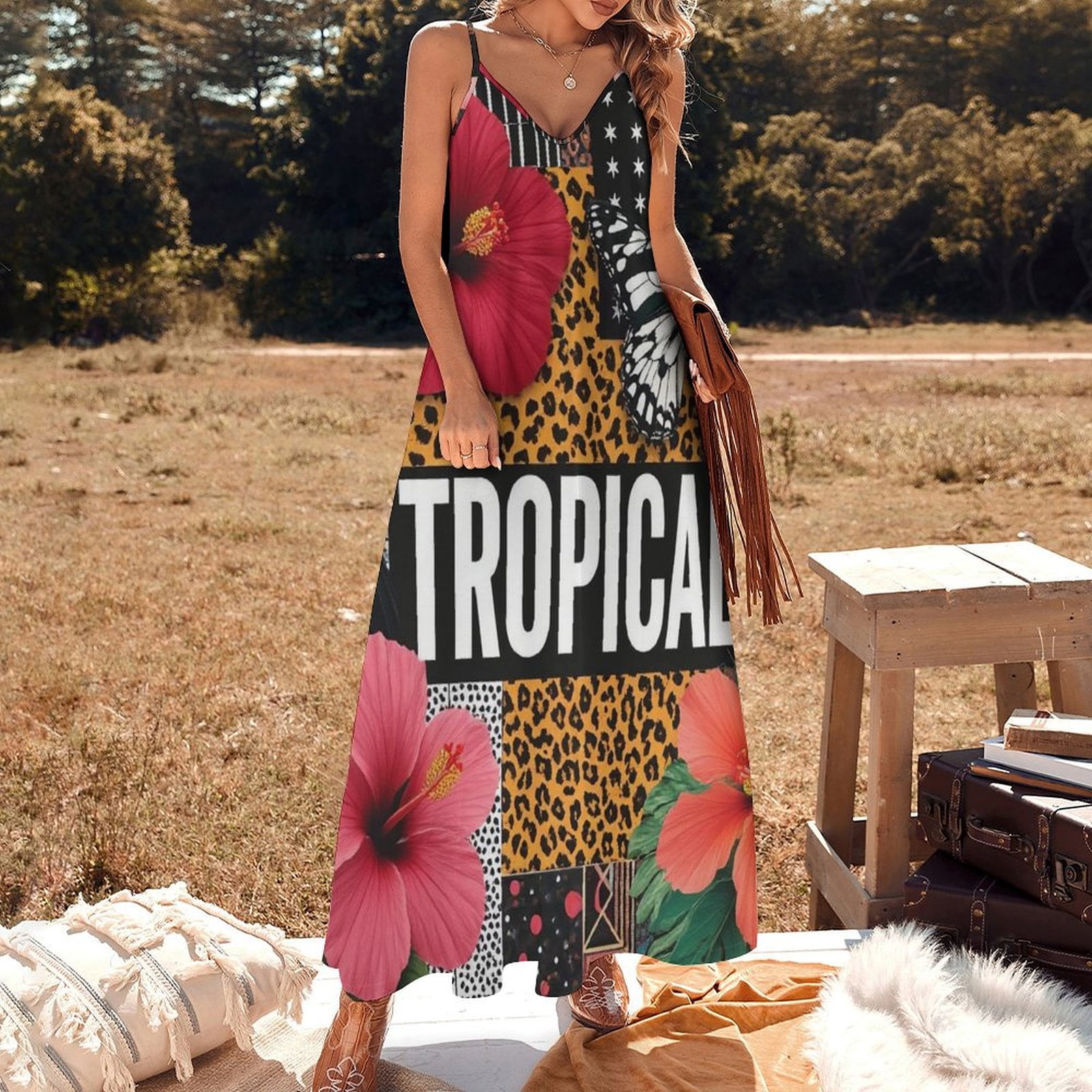 Vibrant Tropical Floral Collage Sleeveless Dress Elegant gowns women's ...
