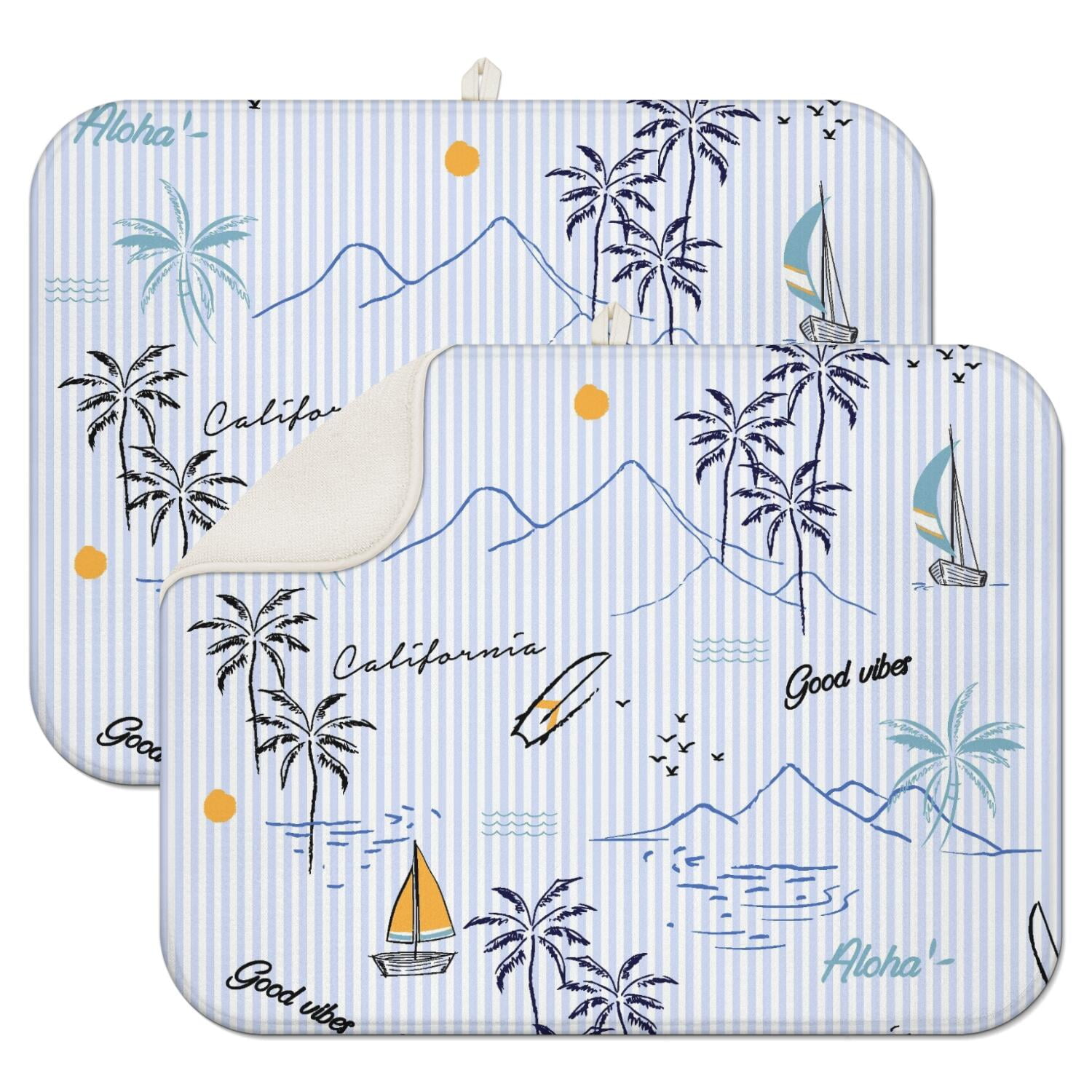 Vibrant Tropical Floral Dish Drying Mat – Hawaiian Botanical Print with ...