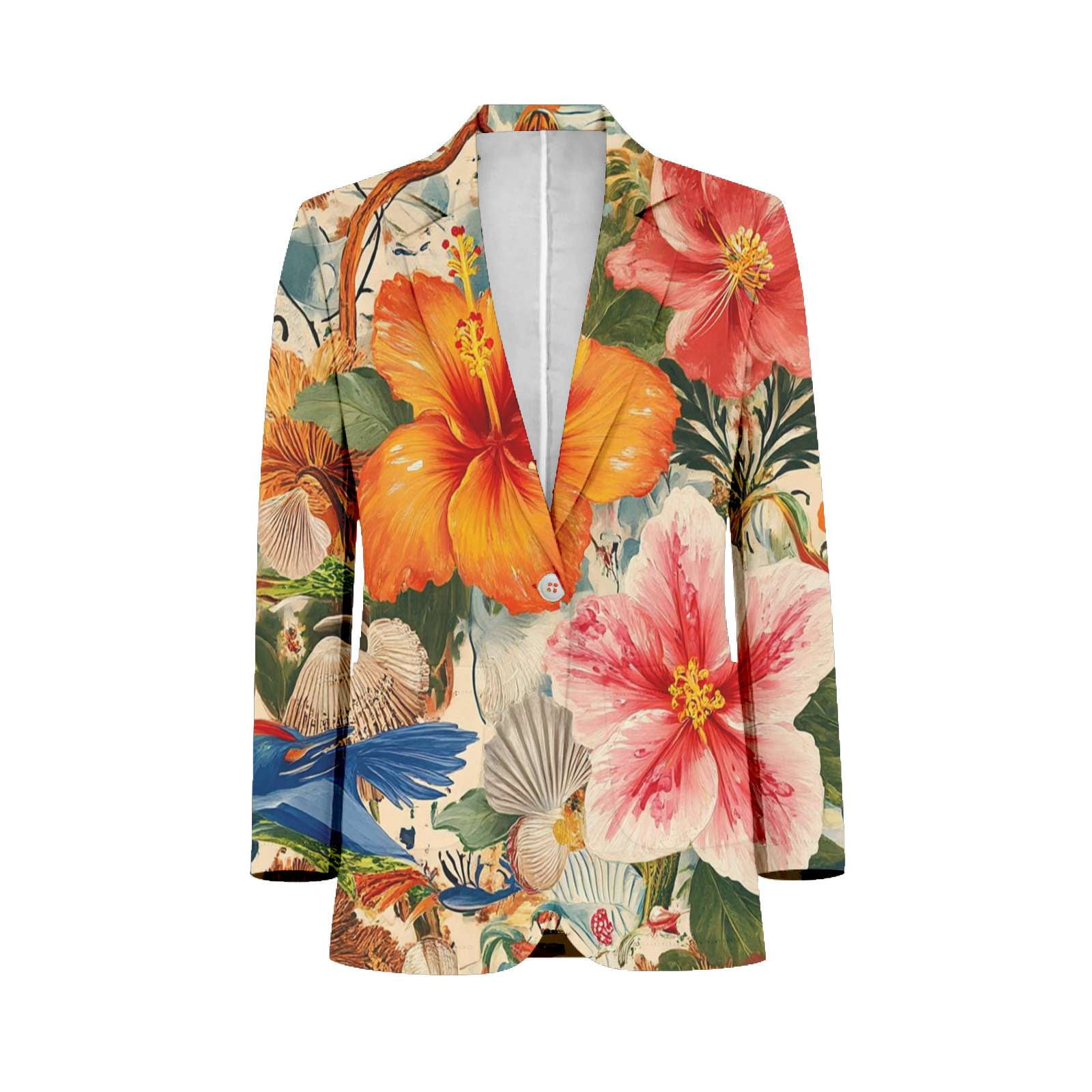 Vibrant Tropical Floral Textile Mens Suits Shawl Collar Slim Fit Suit ...