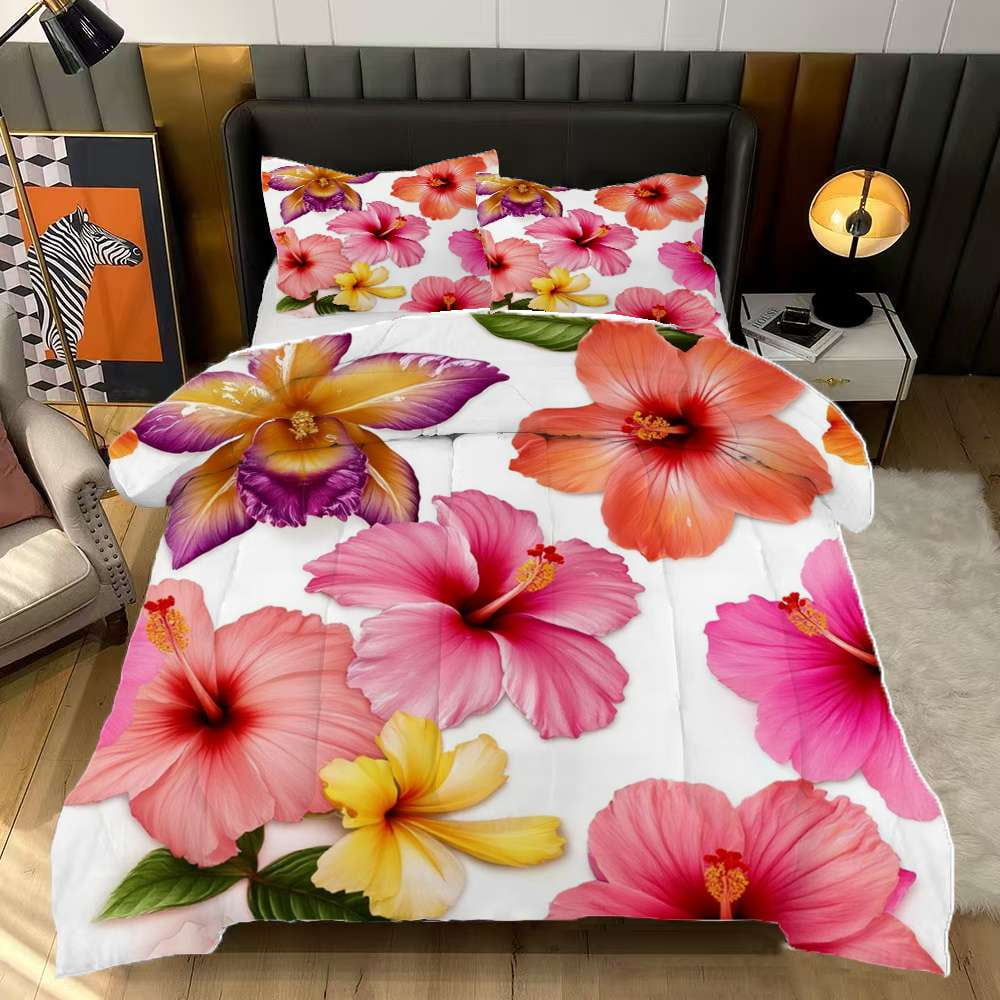 Vibrant Tropical Flower Seamless Pattern Comforter Set Queen Size ...