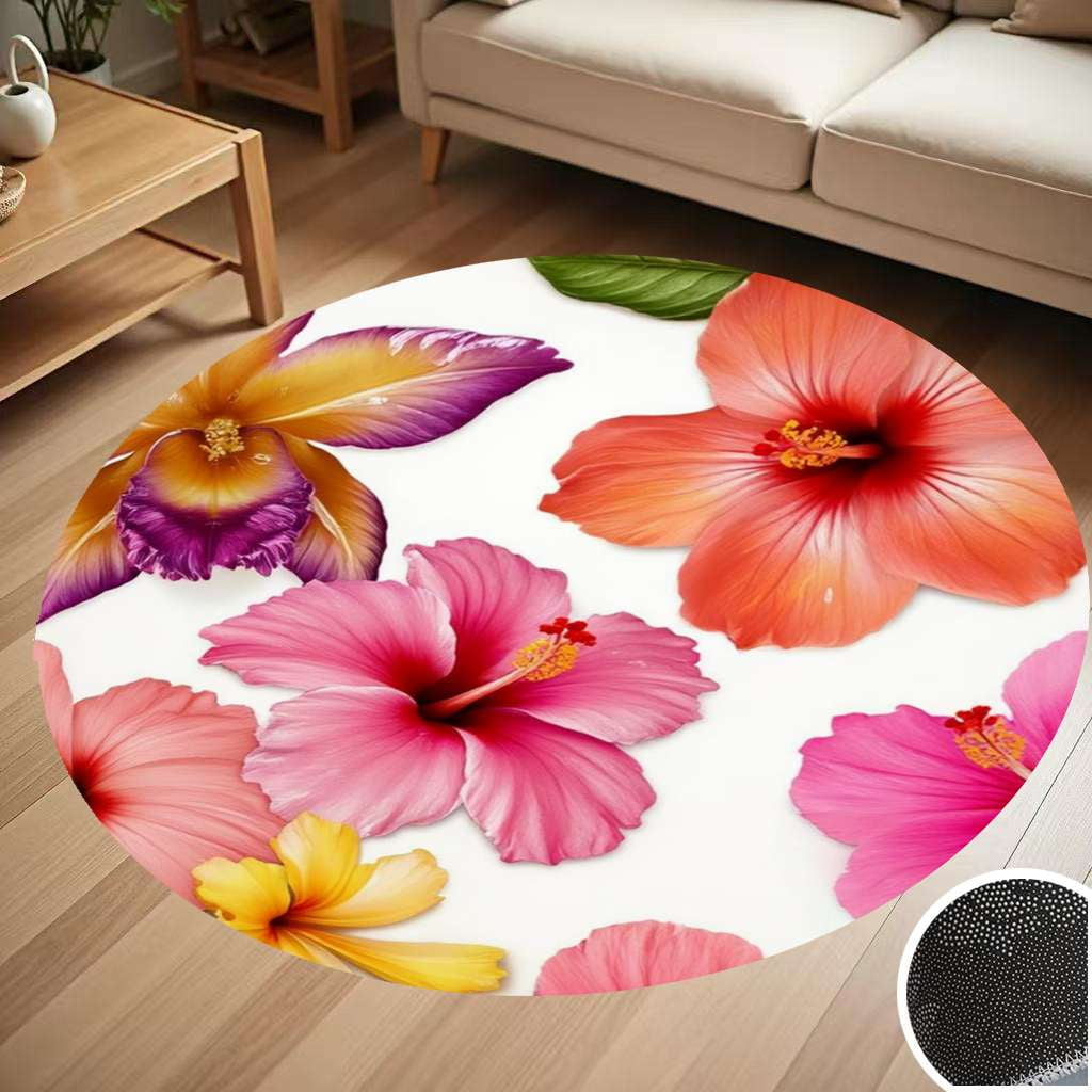 Vibrant Tropical Flower Seamless Pattern Round Carpet Living Room ...