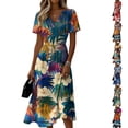Vibrant Tropical Hibiscus Print Wrap Dress for Women - V-Neck Short ...