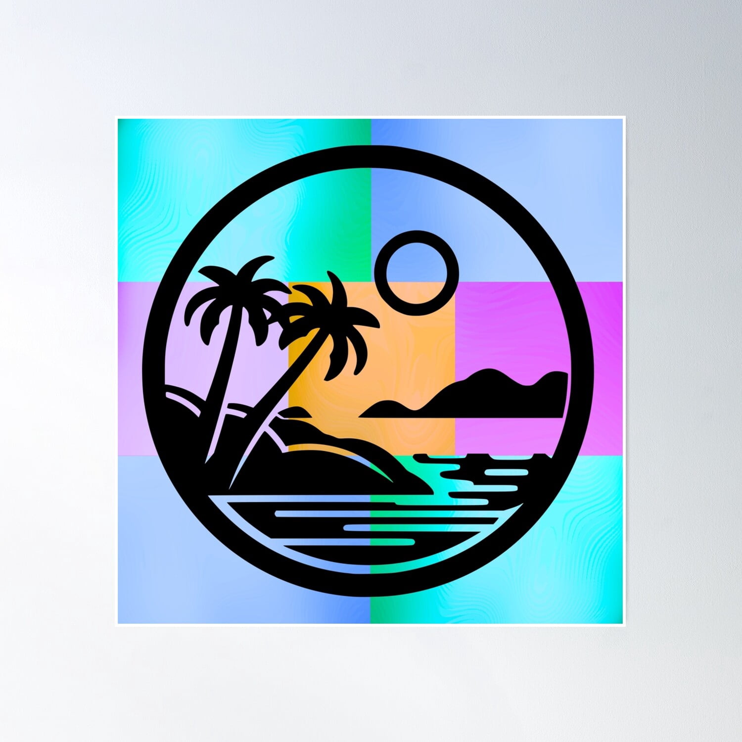 Vibrant Tropical Island Silhouette On Bold Pop Art Panels Poster Wall ...