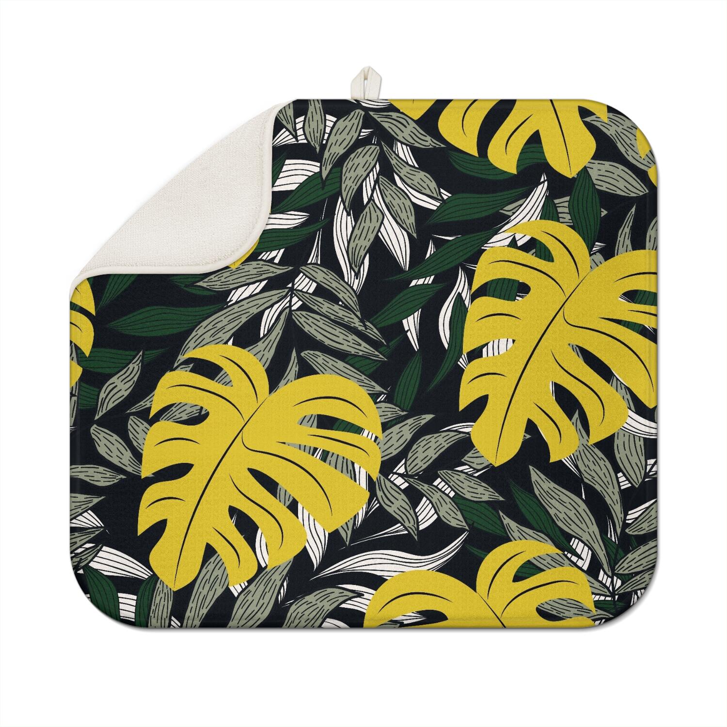 Vibrant Tropical Leaf Dish Drying Mat – Hawaiian Floral and Palm Leaf ...
