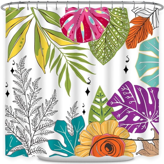 Vibrant Tropical Leaf & Floral Shower Curtain - Bold Colors, Exotic ...