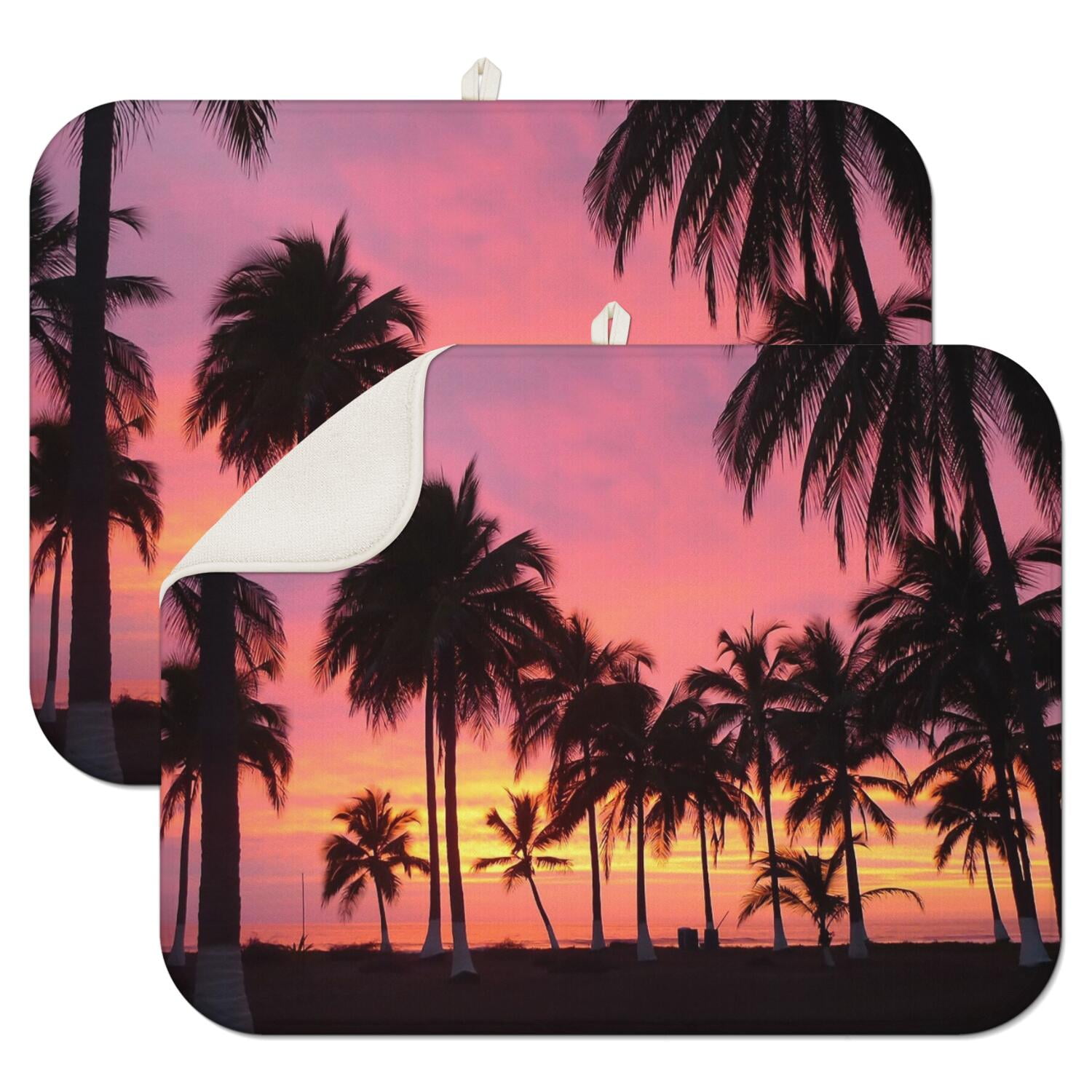 Vibrant Tropical Palm Trees Dish Drying Mat – Ocean Sunset and ...