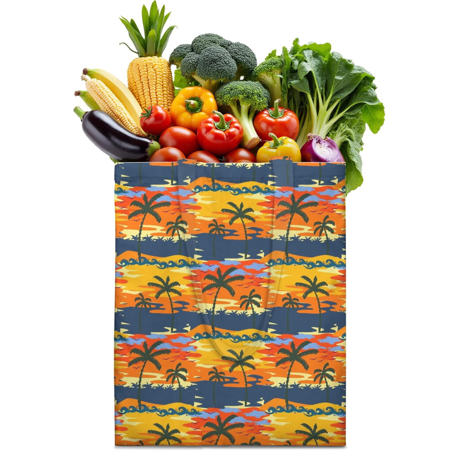 Vibrant Tropical Paradise Canvas Tote Bag, Reusable Summer Beach Palm ...