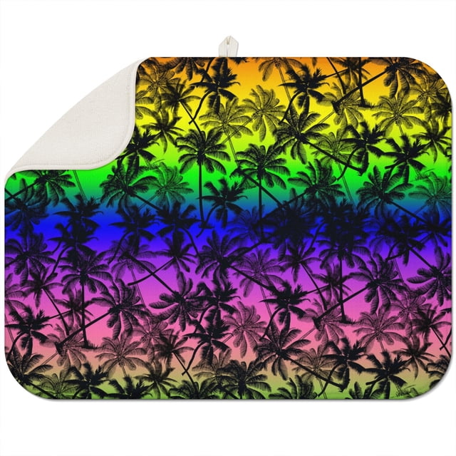 Vibrant Tropical Paradise Dish Drying Mat – Hawaiian Sunset Beach and ...