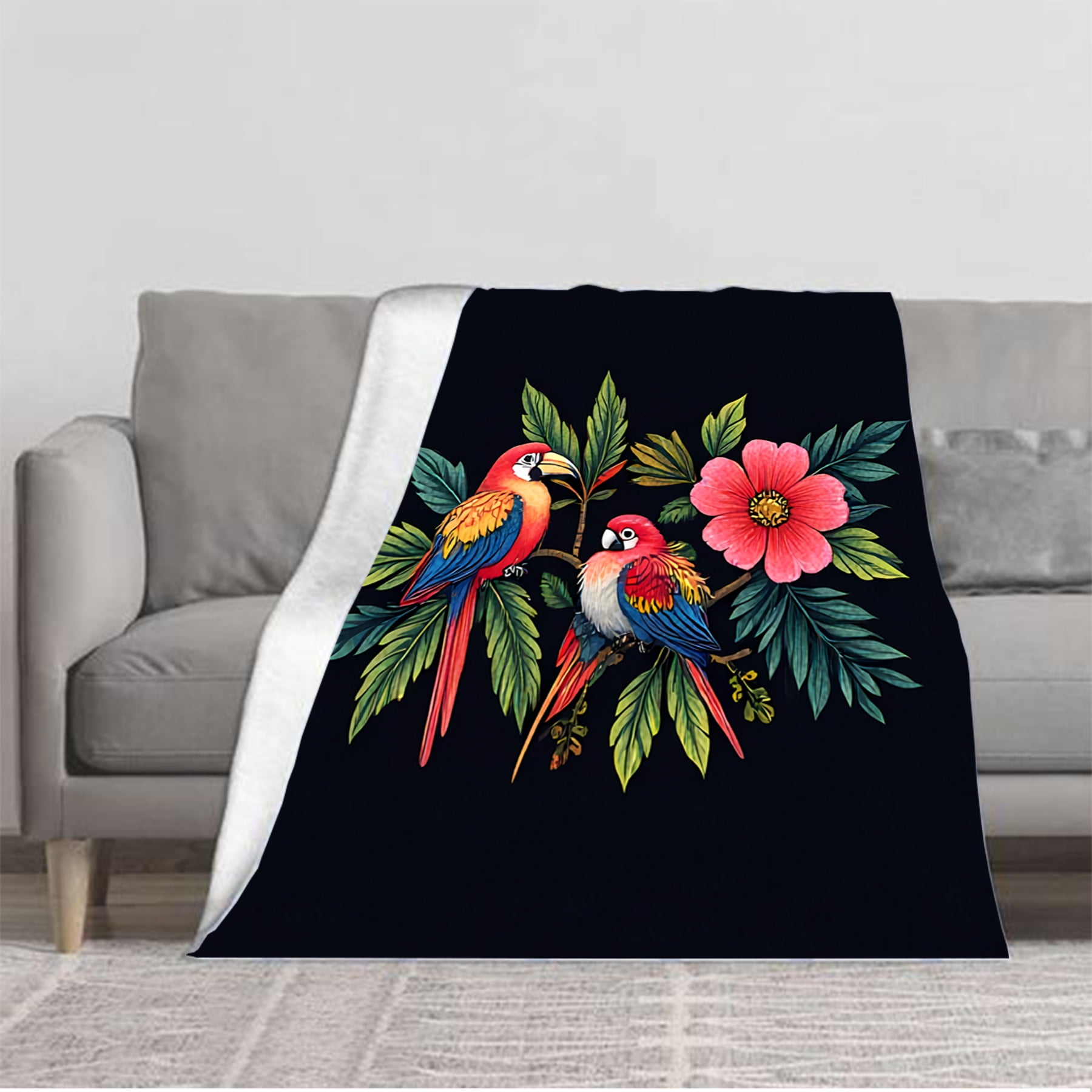 Vibrant Tropical Parrots Flannel Blanket - Soft Cozy and Warm for Sofa ...