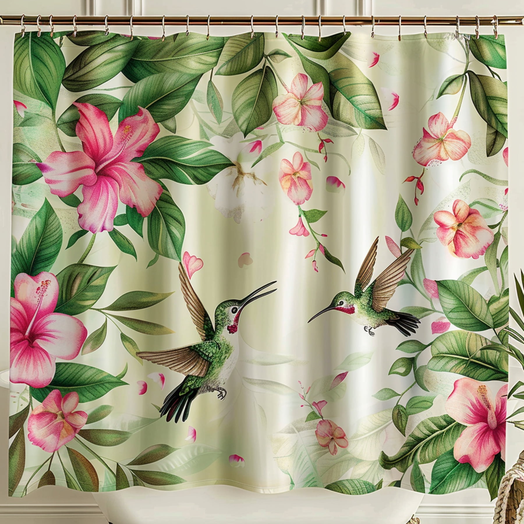 Vibrant Tropical Rainforest Hummingbirds Watercolor Floral Shower