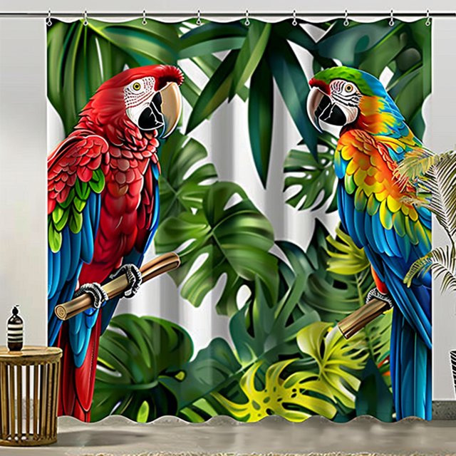 Vibrant Tropical Rainforest Macaw Shower Curtain Fabric Packaging for ...